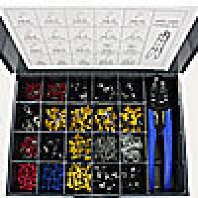 Metal kit box w/ scoop compartments; hts-1000 crimping tool; 500 assor ...